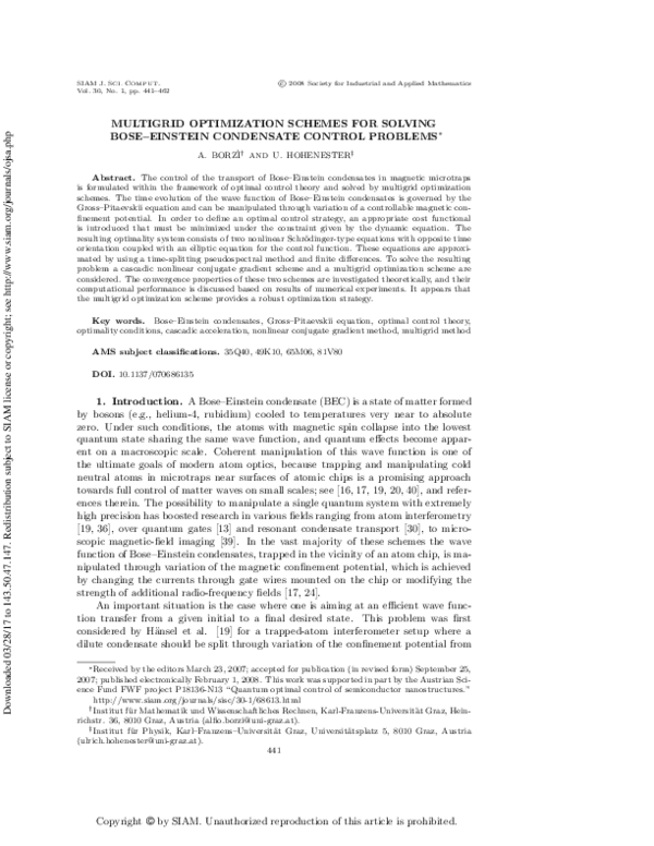 (PDF) Multigrid Optimization Schemes for Solving Bose–Einstein Condensate Control Problems