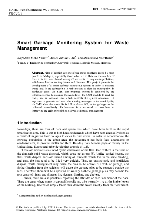 (PDF) Smart Waste Monitoring System for Efficiency