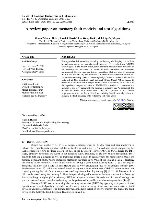 Pdf A Review Paper On Memory Fault Models And Test Algorithms