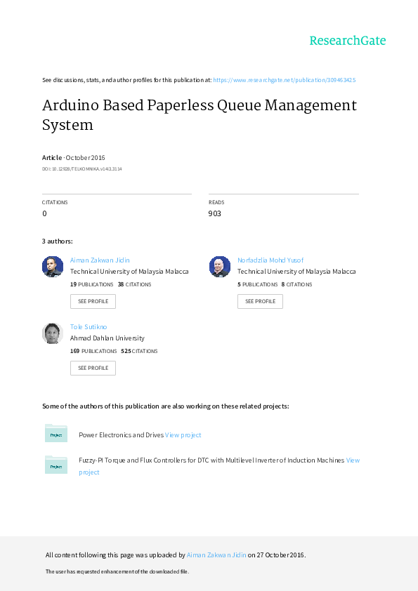 (PDF) Arduino Based Paperless Queue Management System