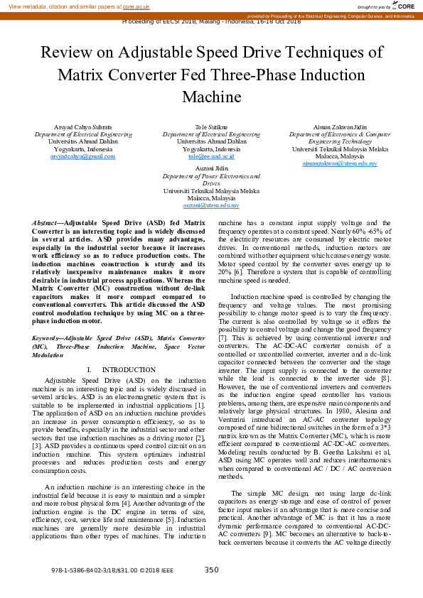 (PDF) Review on Adjustable Speed Drive Techniques of Matrix Converter ...