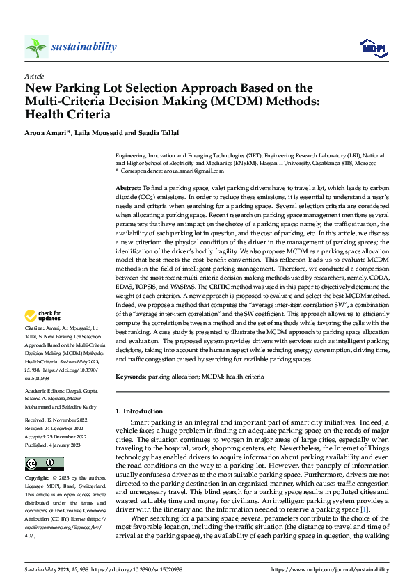 (PDF) New Parking Lot Selection Approach Based on the Multi-Criteria ...
