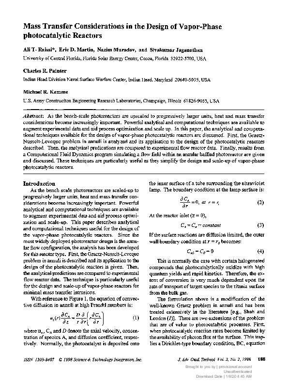 (PDF) Mass Transfer Considerations in the Design of Vapor-Phase ...
