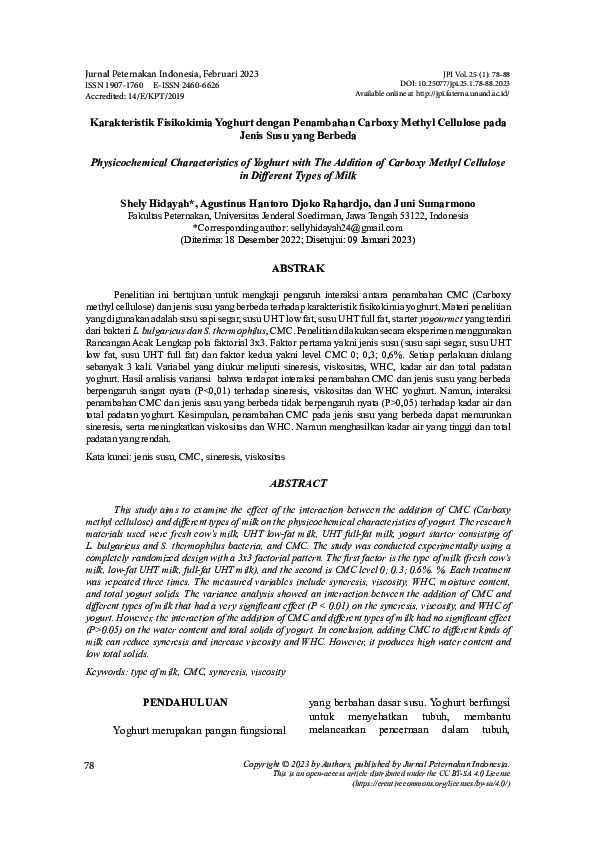 (PDF) Karakteristik Fisikokimia Yoghurt dengan Penambahan Carboxy Methyl Cellulose pada Jenis ...