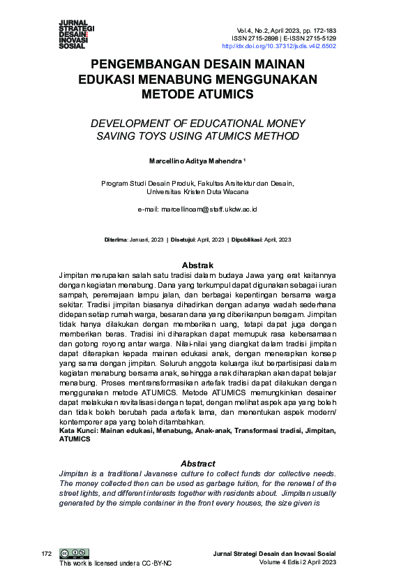 (PDF) Pengembangan Desain Mainan Edukasi Menabung Menggunakan Metode ...