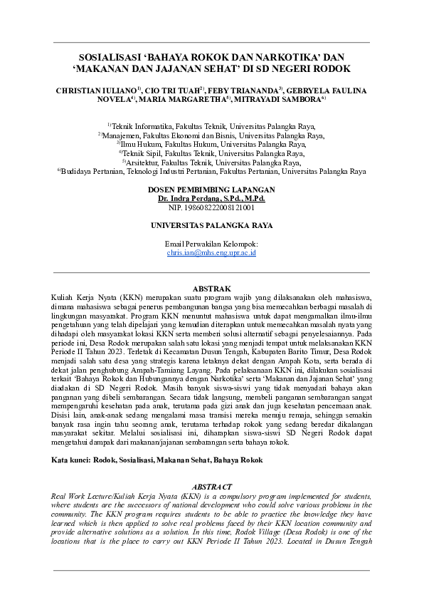 (PDF) SOSIALISASI 'BAHAYA ROKOK DAN NARKOTIKA' DAN 'MAKANAN DAN JAJANAN ...