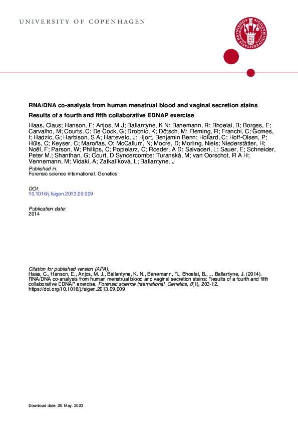 (PDF) RNA/DNA co-analysis from human menstrual blood and vaginal ...
