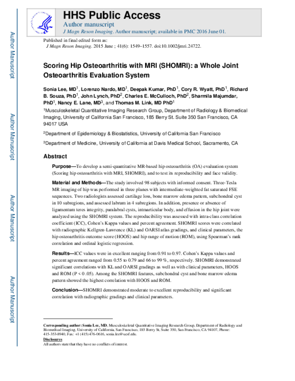 (PDF) Scoring hip osteoarthritis with MRI (SHOMRI): A whole joint ...
