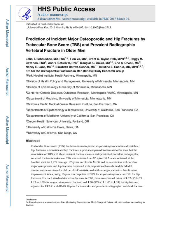 (PDF) Prediction of Incident Major Osteoporotic and Hip Fractures by ...