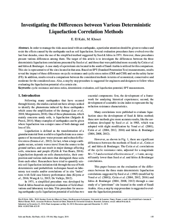 (PDF) Investigating the Differences between Various Deterministic Liquefaction Correlation Methods