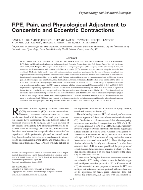 (PDF) RPE, Pain, and Physiological Adjustment to Concentric and ...