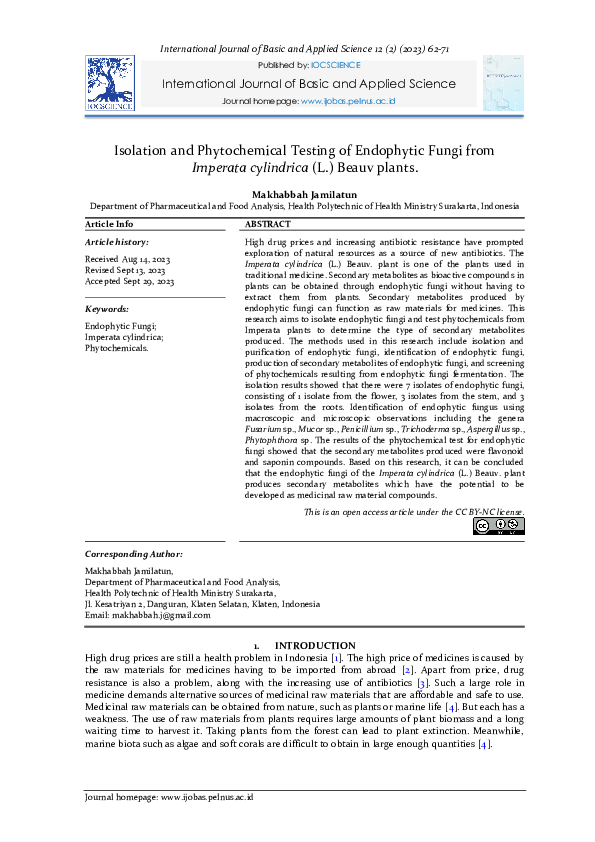 (PDF) Isolation and Phytochemical Testing of Endophytic Fungi from ...