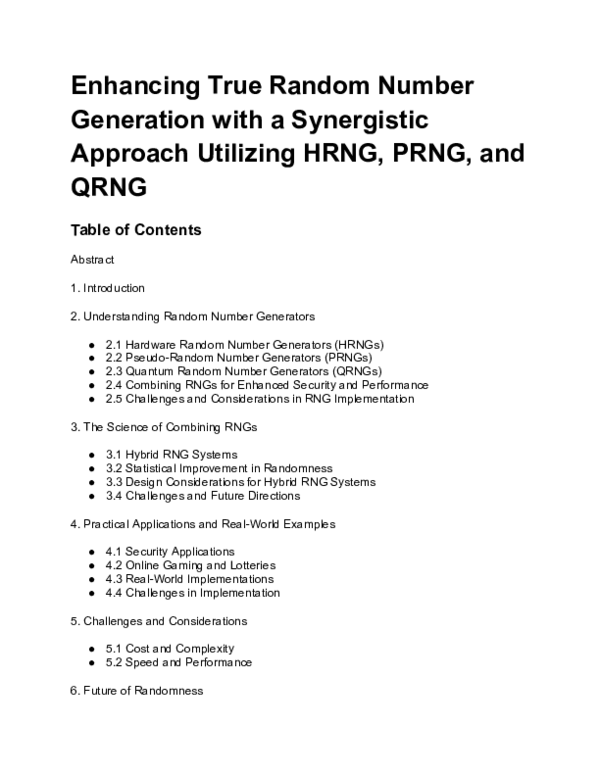 (PDF) Enhancing True Random Number Generation with a Synergistic Approach Utilizing HRNG, PRNG ...