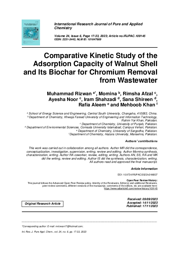 (PDF) Comparative Kinetic Study of the Adsorption Capacity of Walnut ...