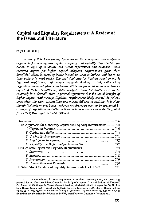 (PDF) Capital and Liquidity Requirements: A Review of the Issues and ...
