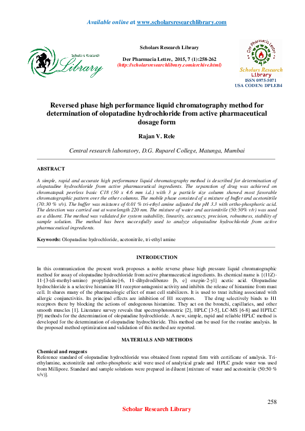 (PDF) Reversed phase ultra performance liquid chromatography method for ...