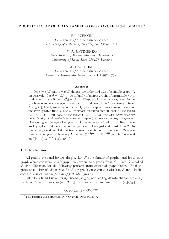 (PDF) 2k-Cycle-Free Graphs: Properties and Bounds