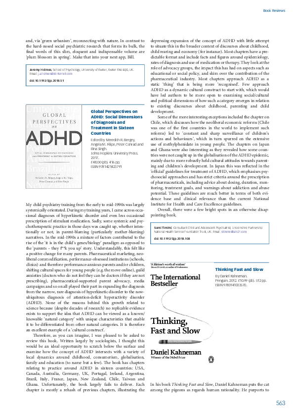 (PDF) Global Perspectives on ADHD: Social Dimensions of Diagnosis and ...