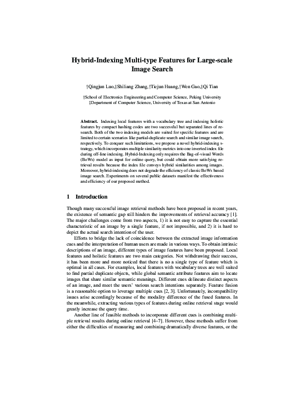 (PDF) Hybrid-Indexing Multi-type Features for Large-Scale Image Search