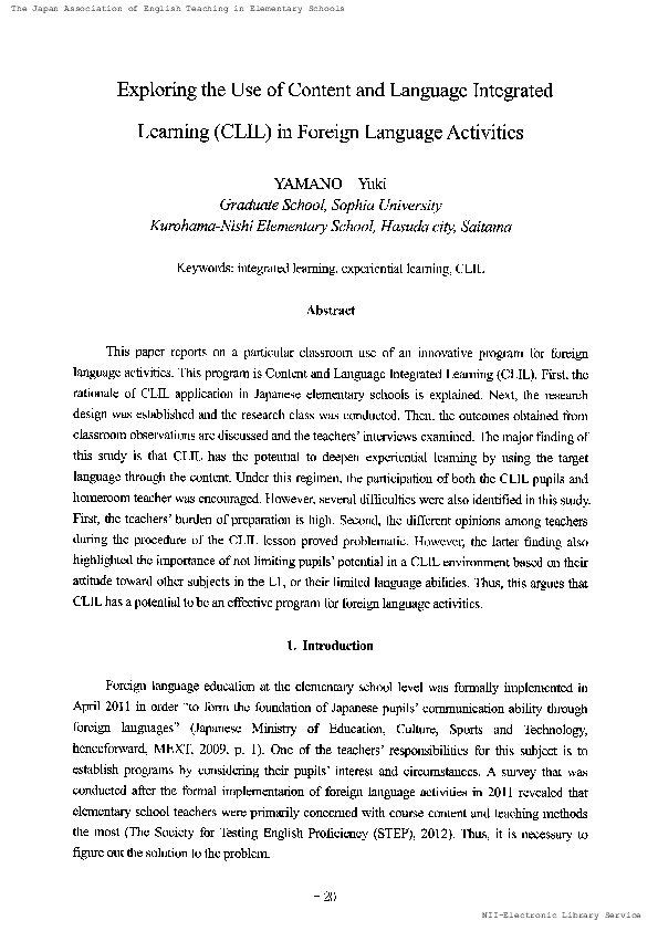 (PDF) Exploring the Use of Content and Language Integrated Learning (CLIL) in Foreign Language ...