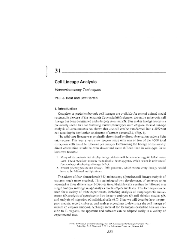 (PDF) Cell Lineage Analysis: Videomicroscopy Techniques
