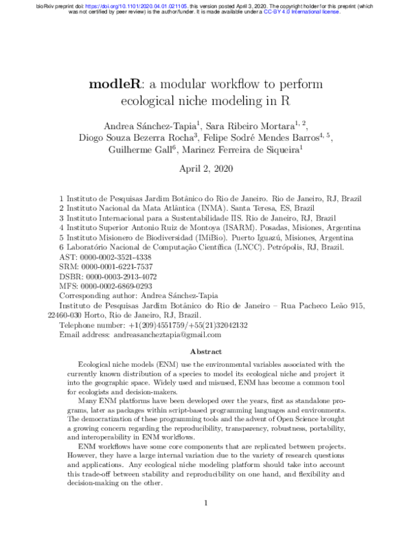 (PDF) modleR: a modular workflow to perform ecological niche modeling in R