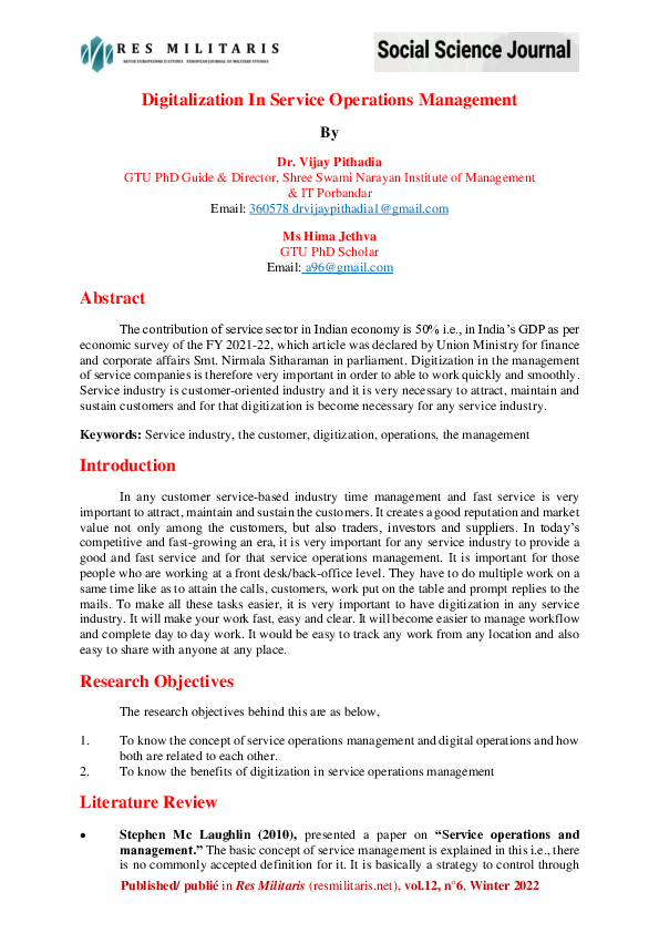 (PDF) Digitalization In Service Operations Management