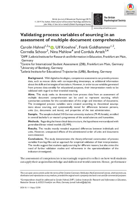 (PDF) Validating process variables of sourcing in an assessment of multiple document comprehension