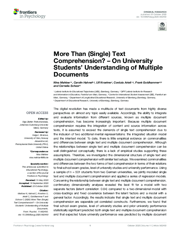 (PDF) More Than (Single) Text Comprehension? – On University Students’ Understanding of Multiple ...