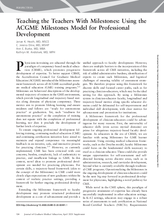 (PDF) Teaching the Teachers With Milestones: Using the ACGME Milestones ...