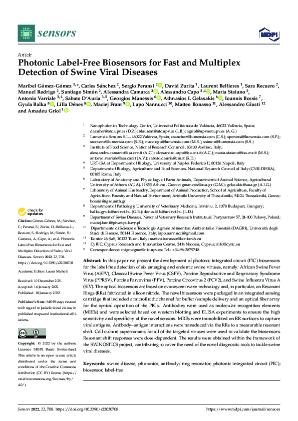 (PDF) Photonic Label-Free Biosensors for Fast and Multiplex Detection of Swine Viral Diseases