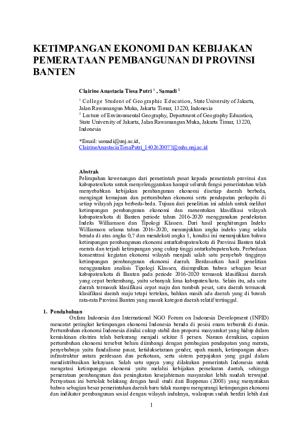 (DOC) Ketimpangan Ekonomi dan Kebijakan Pemerataan Pembangunan di ...