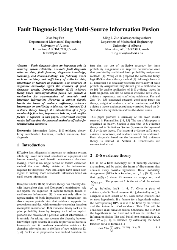 (PDF) Fault Diagnosis Using Multi-Source Information Fusion | Ming Zuo - Academia.edu