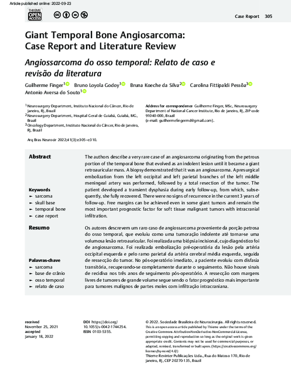 (PDF) Giant Temporal Bone Angiosarcoma: Case Report and Literature Review