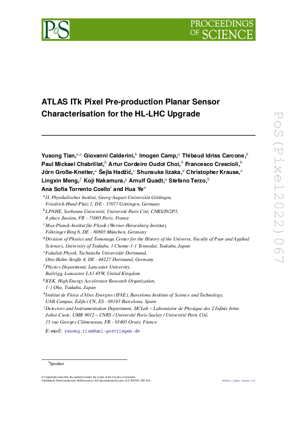 (PDF) ATLAS ITk Pixel Pre-production Planar Sensor Characterisation for ...