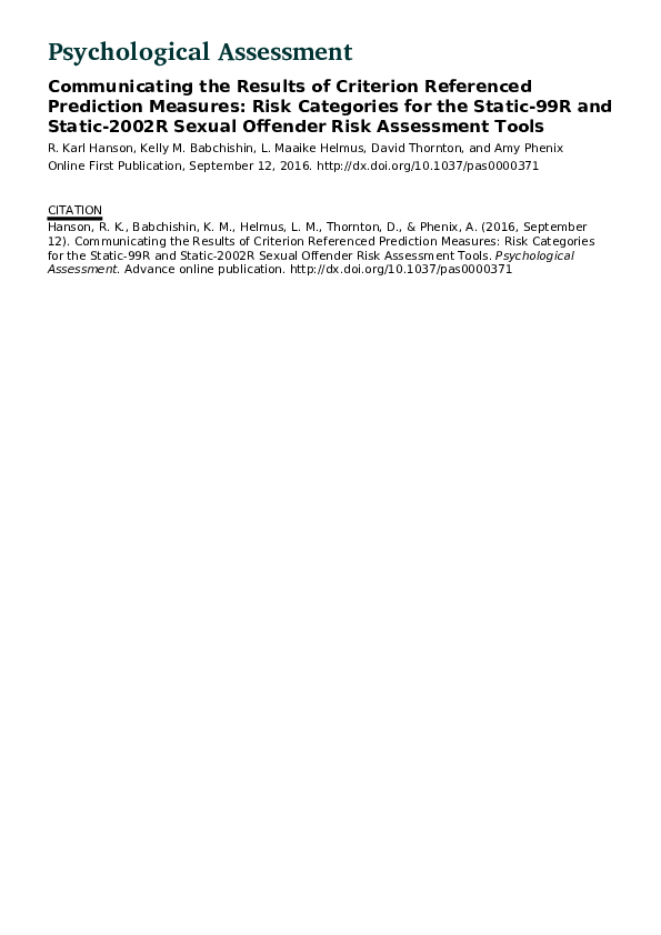 (PDF) Psychological Assessment Communicating the Results of Criterion ...
