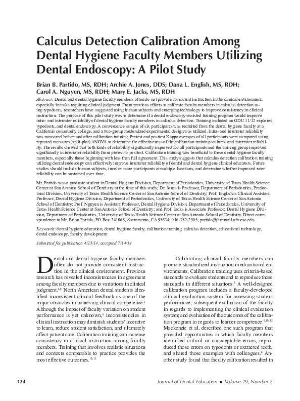 (PDF) Calculus Detection Calibration Among Dental Hygiene Faculty ...