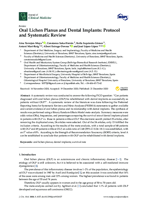(PDF) Oral Lichen Planus and Dental Implants: Protocol and Systematic Review