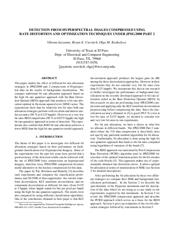 (PDF) Detection from hyperspectral images compressed using rate distortion and optimization ...