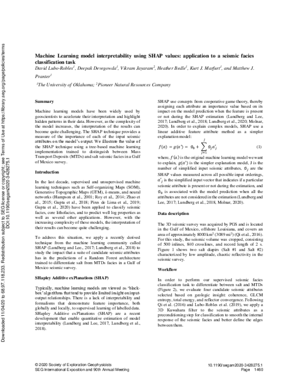 (PDF) Machine learning model interpretability using SHAP values: Application to a seismic facies ...
