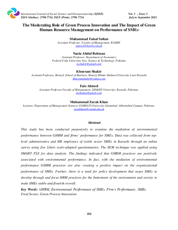 (PDF) The Moderating Role of Green Process Innovation and The Impact of ...