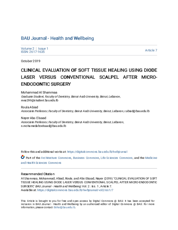 (PDF) Clinical Evaluation of Soft Tissue Healing Using Diode Laser ...