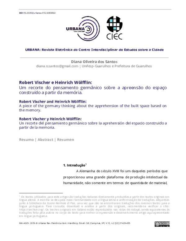 (PDF) Robert Vischer e Heinrich Wölfflin: um recorte do pensamento ...