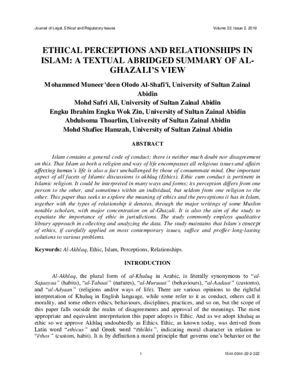 (PDF) Ethical Perceptions and Relationships in Islam: A Textual ...