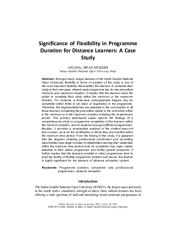 (PDF) Significance of Flexibility in Programme Duration for Distance ...