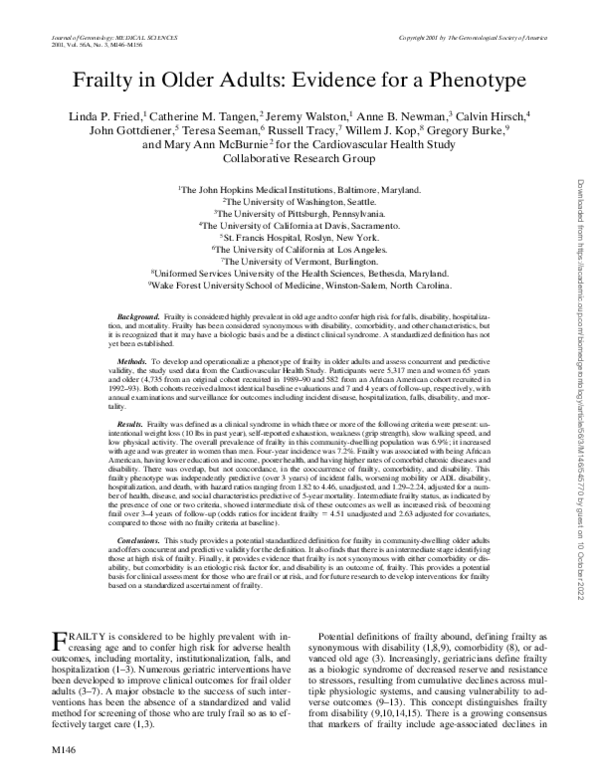 (PDF) Frailty in Older Adults: Evidence for a Phenotype