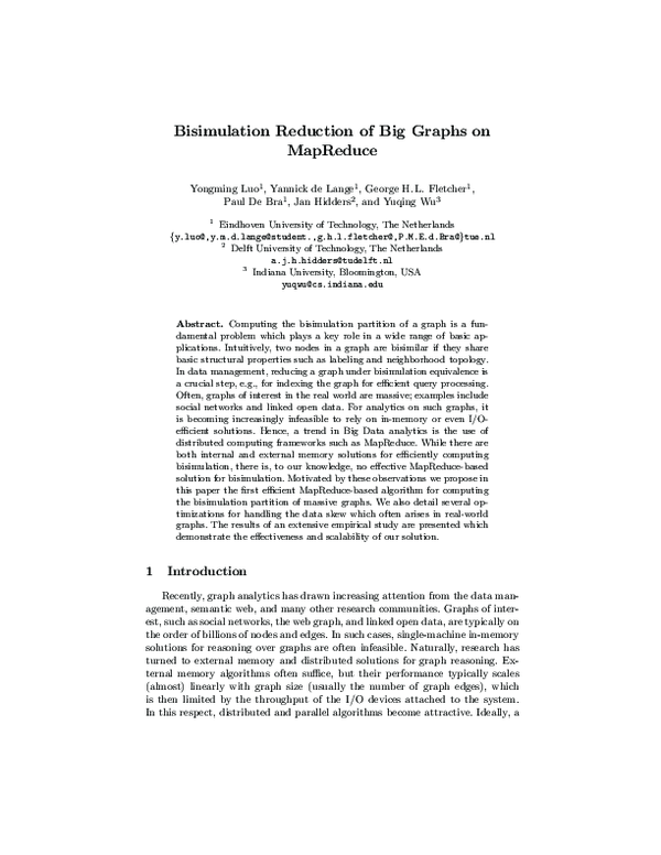 (PDF) Bisimulation reduction of big graphs on MapReduce