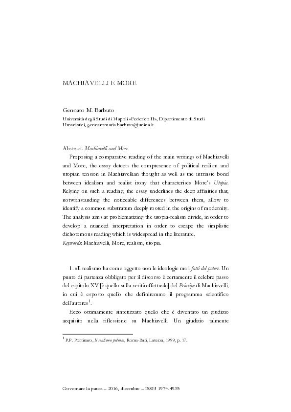 (PDF) Machiavelli and More