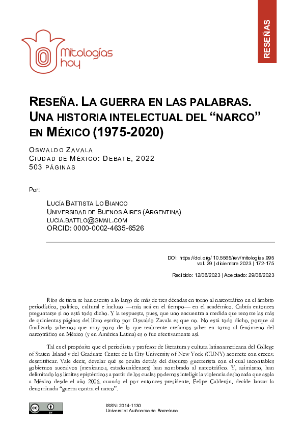 (PDF) Reseña. "La guerra en las palabras. Una historia intelectual del ...