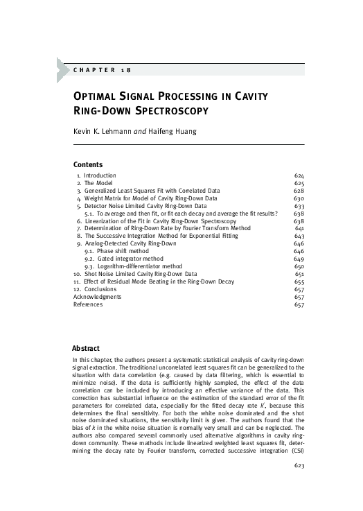 (PDF) Optimal Signal Processing in Cavity Ring-Down Spectroscopy